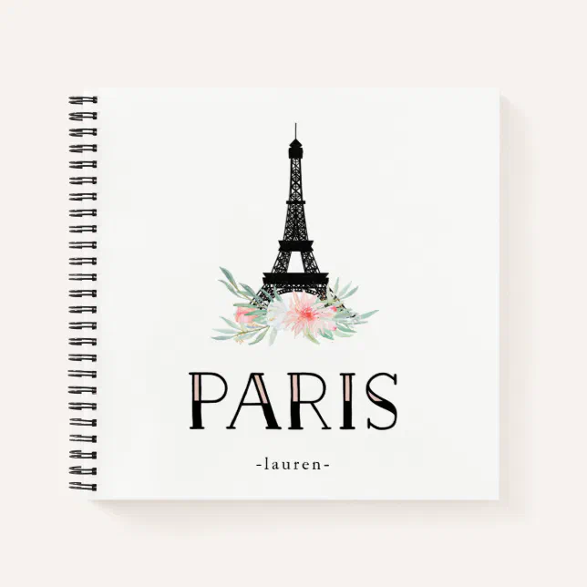 Trendy Eiffel Tower and Blush Pink Flowers | Paris Notebook | Zazzle