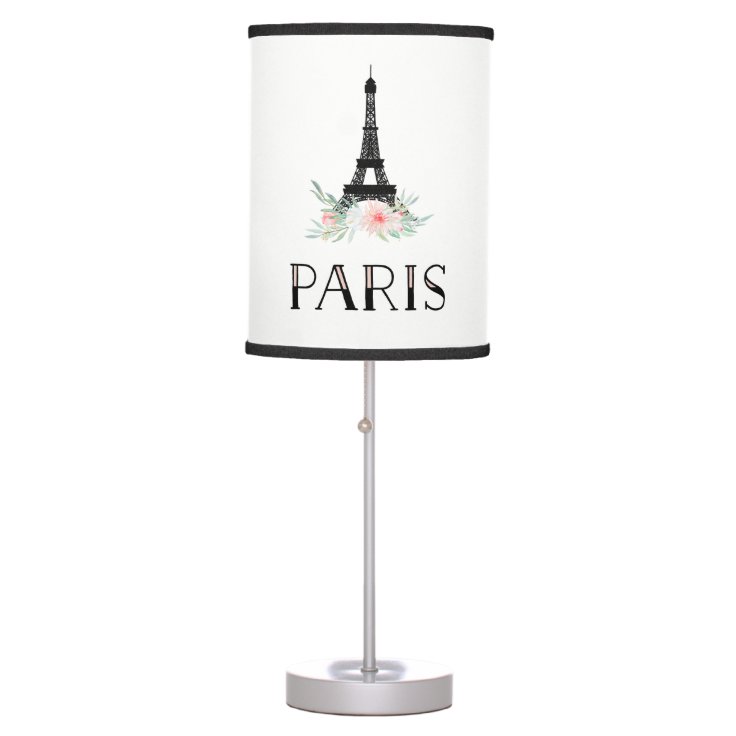Trendy Eiffel Tower and Blush Pink Flowers | Paris Table Lamp | Zazzle