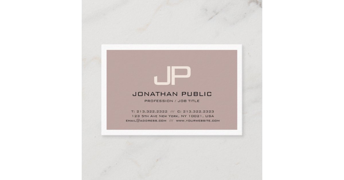 Trendy Elegant Brown Monogram Design Modern Plain Business Card | Zazzle