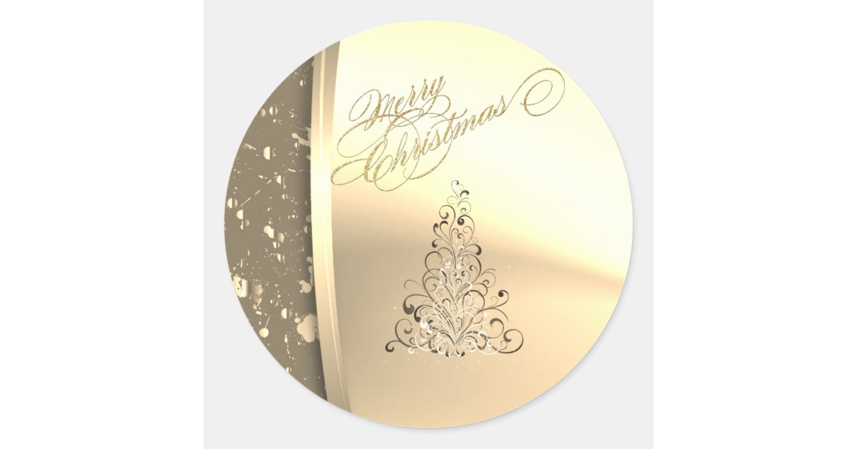 Trendy Elegant Christmas Tree ,Faux Gold Classic Round Sticker | Zazzle