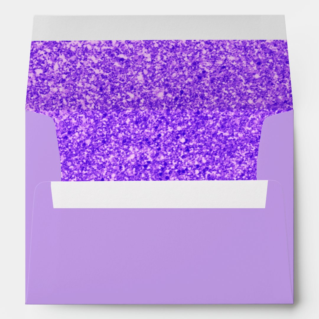 Trendy Elegant Faux Glitter Purple Gold Envelope | Zazzle