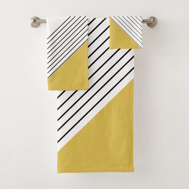 Trendy Elegant Geometric Chic Mustard Yellow Bath Towel Set | Zazzle