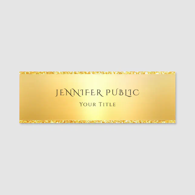 Trendy Elegant Glamorous Gold Glitter Template Name Tag | Zazzle