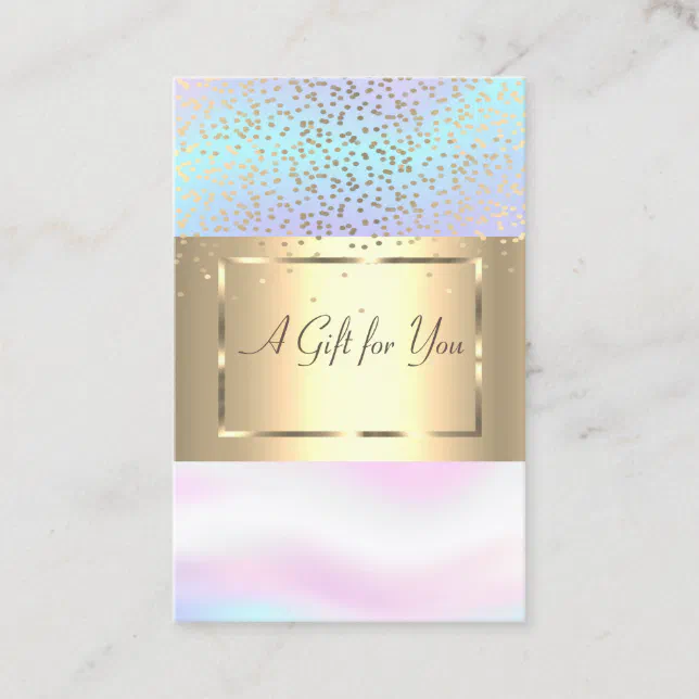 Trendy Elegant Gold Frame, Confetti Holographic Discount Card | Zazzle