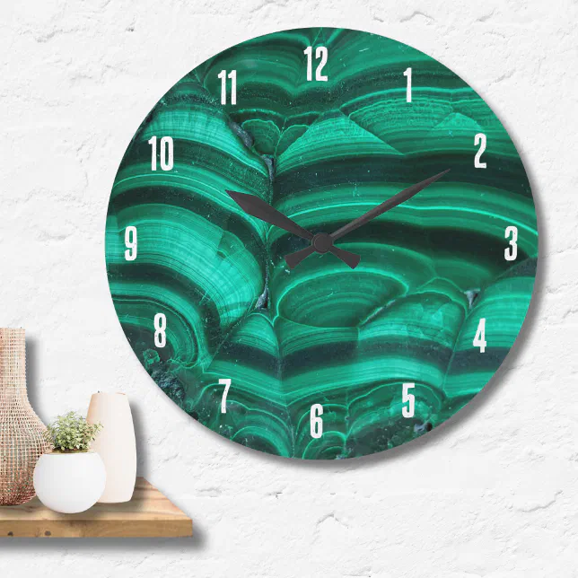 Trendy Elegant Green Malachite Crystal Stone Large Clock | Zazzle