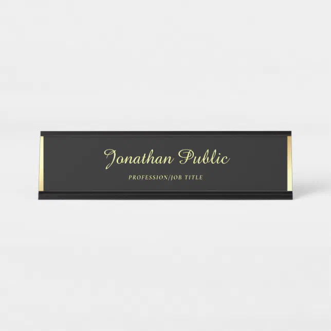Trendy Elegant Hand Script Text Gold Template Desk Name Plate | Zazzle
