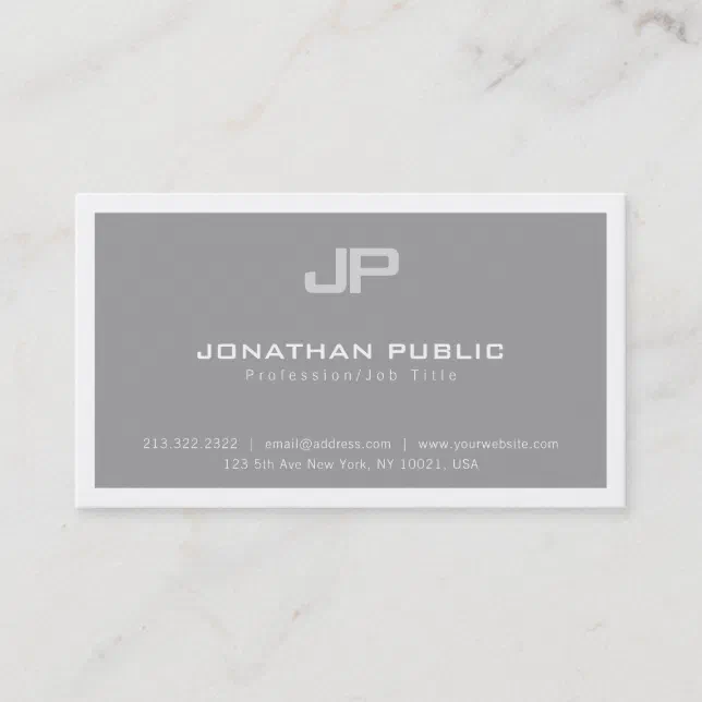 Trendy Elegant Modern Monogrammed Grey Plain Luxe Business Card | Zazzle