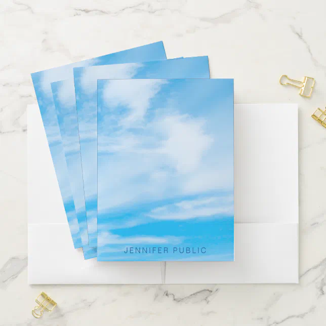Trendy Elegant Nature Blue Sky White Clouds Modern Pocket Folder | Zazzle