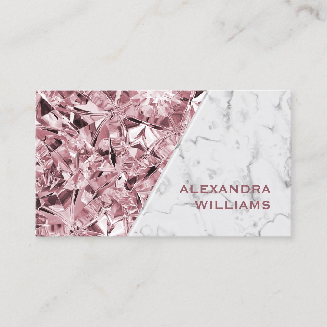 Trendy Elegant Realistic Pink Diamond White Marble Business Card | Zazzle