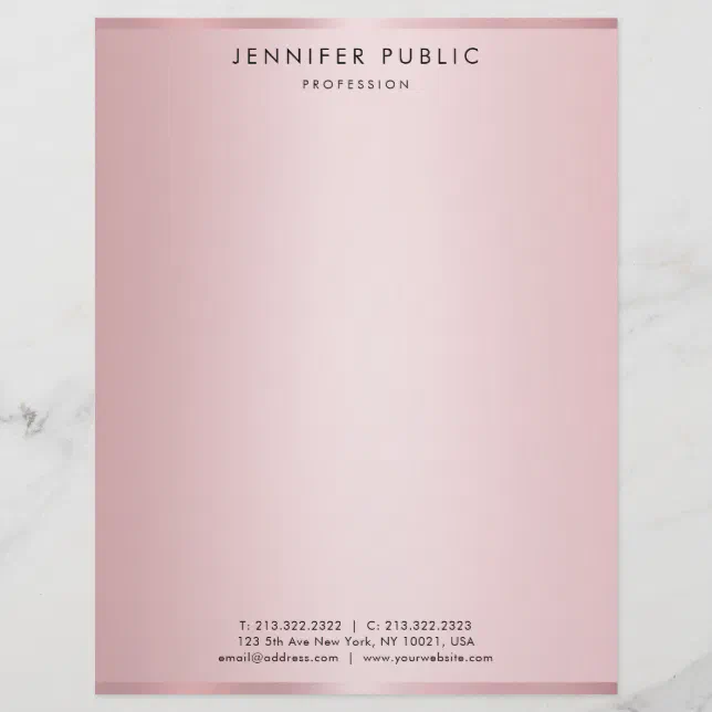 Trendy Elegant Rose Gold Modern Simple Template Letterhead | Zazzle