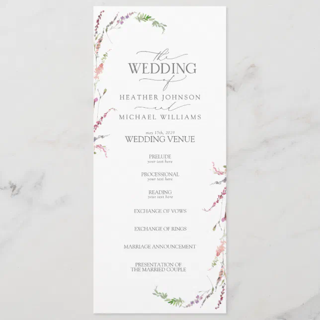 Trendy Elegant Wildflower Floral Wedding Program | Zazzle