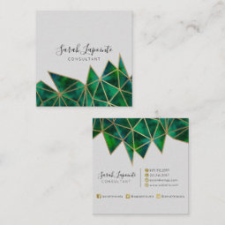 Trendy Faux Gold & Emerald Green Geometric Design Square Business Card ...
