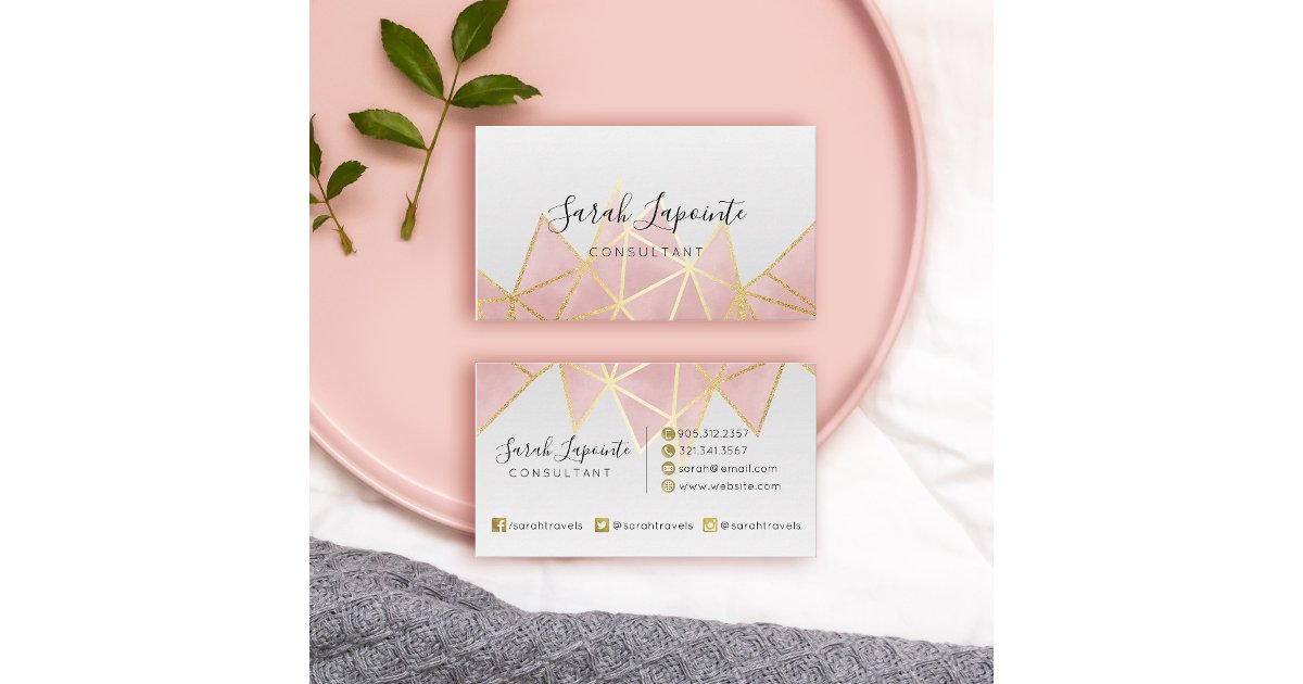 Trendy Faux Gold & Rose Pink Geometric Design Business Card | Zazzle