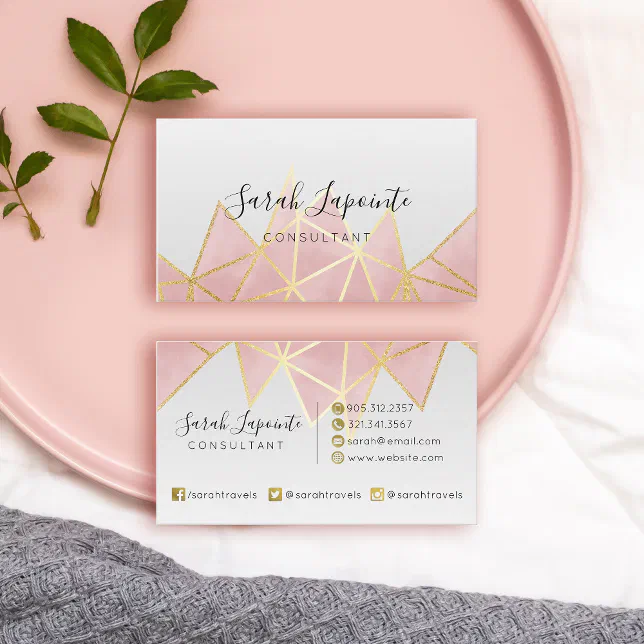 Trendy Faux Gold & Rose Pink Geometric Design Business Card | Zazzle