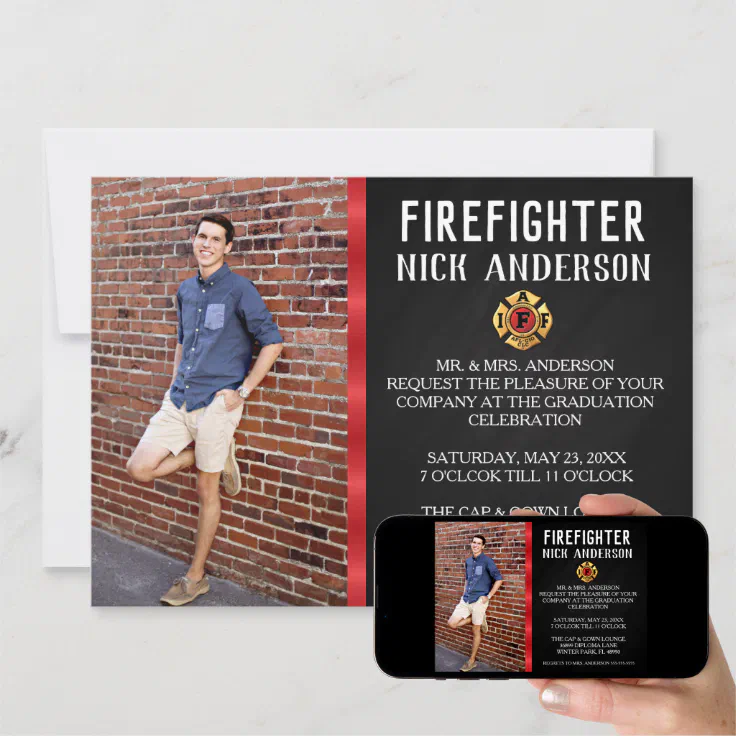 Trendy Firefighter School Graduation Announcement | Zazzle