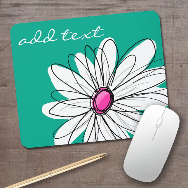 Trendy Floral Daisy Illustration - Pink and Green Mouse Pad | Zazzle