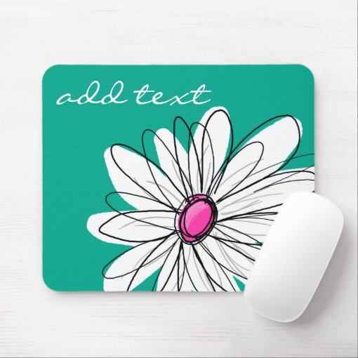 Trendy Floral Daisy Illustration - Pink and Green Mouse Pad | Zazzle