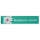 Trendy Daisy Floral Illustration - navy and pink Nameplate | Zazzle.com