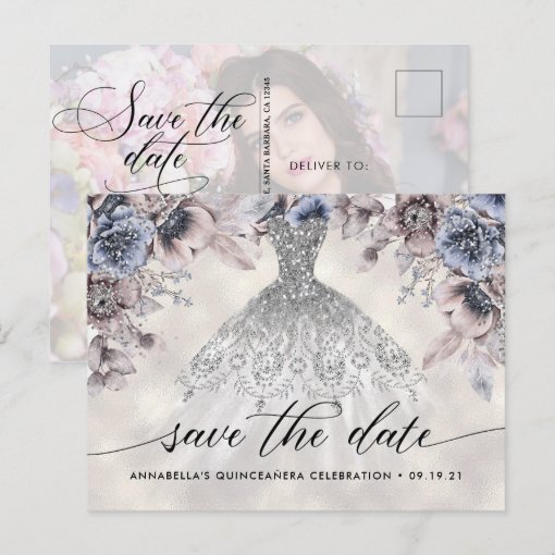 Trendy Floral Photo Quinceañera Save The Date Postcard | Zazzle
