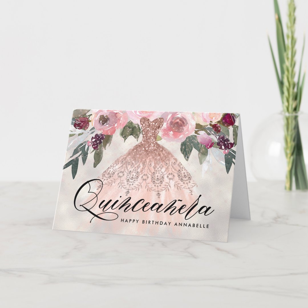 Trendy Floral Quinceañera Birthday Card | Zazzle