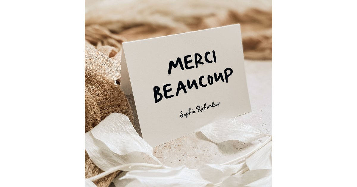 Trendy French Handwritten Text | Merci Beaucoup Thank You Card | Zazzle