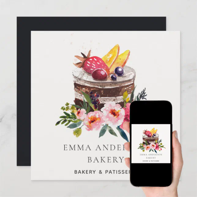 Trendy Fruit Floral Cake Patisserie Cupcake Bakery Invitation | Zazzle