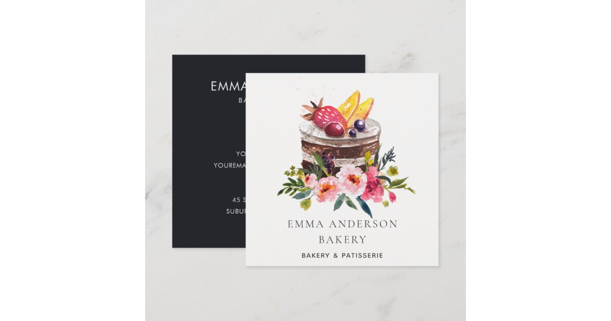 Trendy Fruit Floral Cake Patisserie Cupcake Bakery Invitation | Zazzle