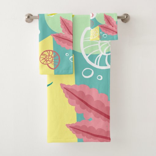 Trendy Geo Nautical Seashells Seaweed | Monogram Bath Towel Set | Zazzle