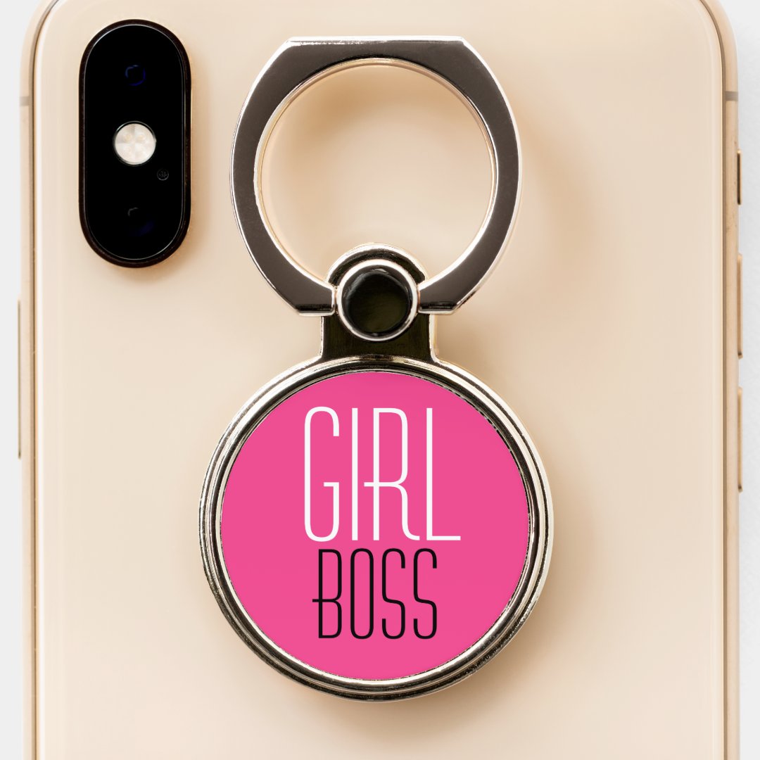 Trendy Girl Boss Typography White Black On Pink Phone Ring Stand | Zazzle
