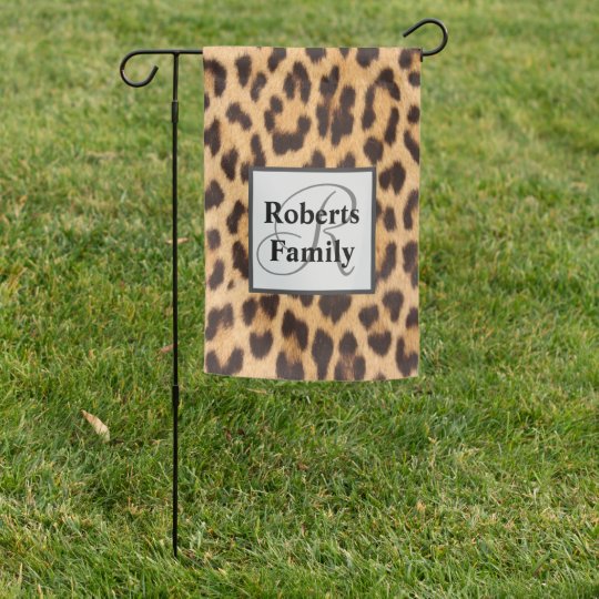 trendy girly chic wild safari leopard print family garden flag | Zazzle.com