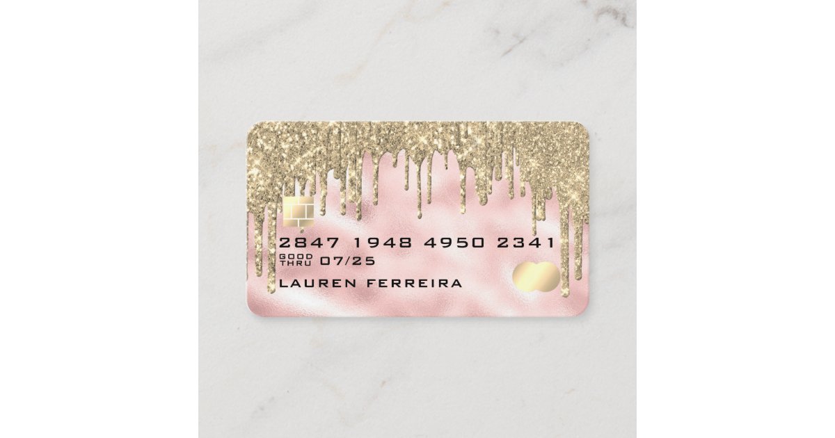 Trendy Girly Drips Pink Gold Faux Debit Card | Zazzle