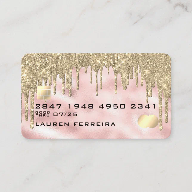Trendy Girly Drips Pink Gold Faux Debit Card | Zazzle