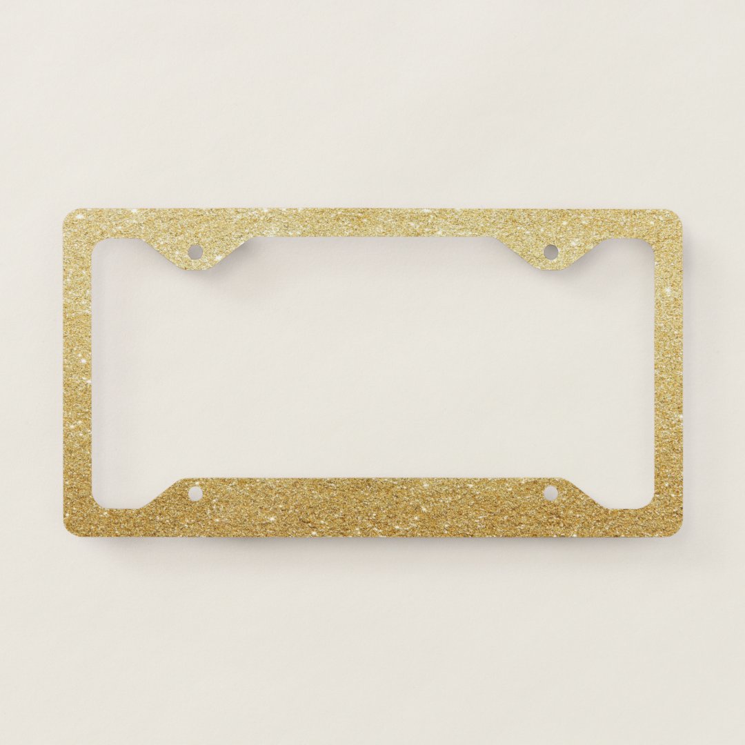 Trendy Girly Faux Gold Glitter License Plate Frame | Zazzle