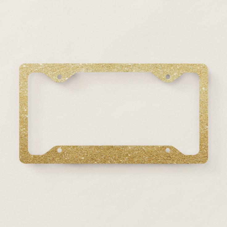 Trendy Girly Faux Gold Glitter License Plate Frame | Zazzle