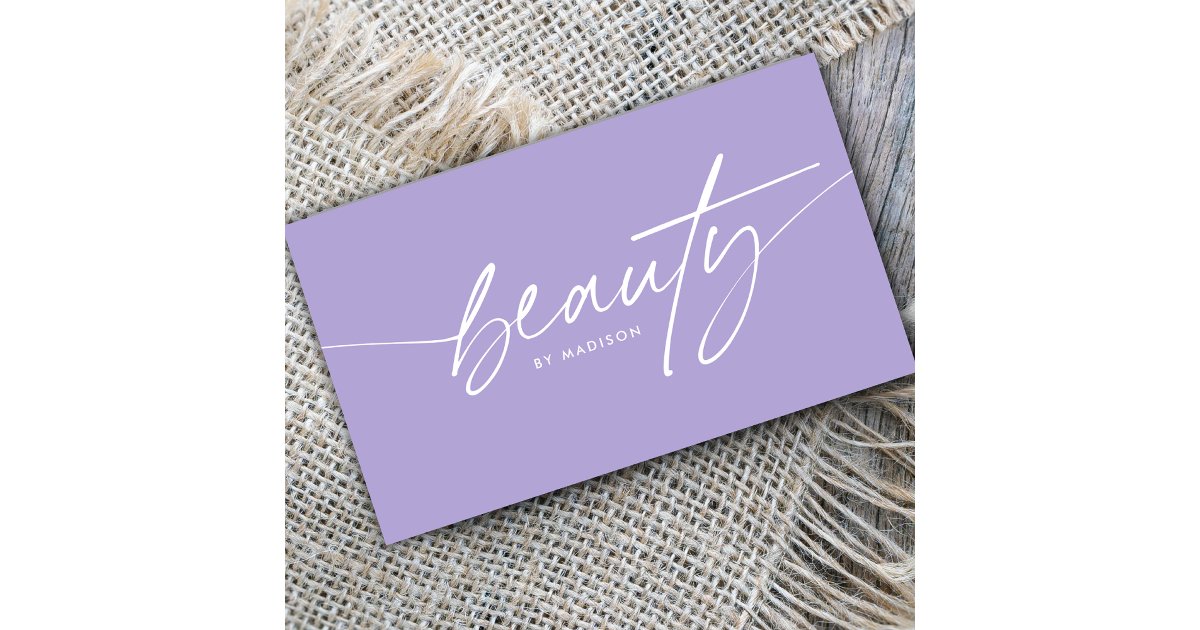 Trendy Girly Lavender Beauty Makeup Artist Script Business Card | Zazzle