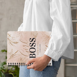 Trendy Girly Pink & Gold Girl Boss Name Planner | Zazzle