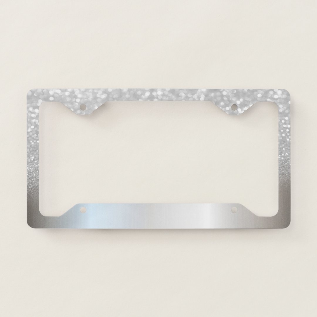 Trendy Girly Silver Glitter Bokeh Ombre License Plate Frame | Zazzle