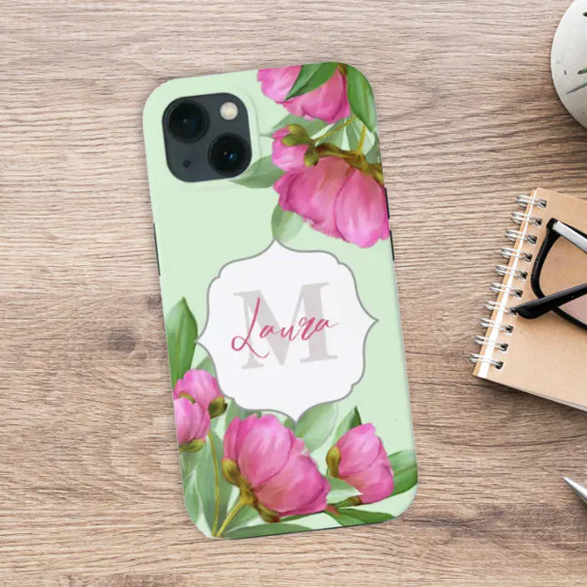 Trendy Girly Vintage Floral Peony Monogrammed Case-Mate iPhone Case ...