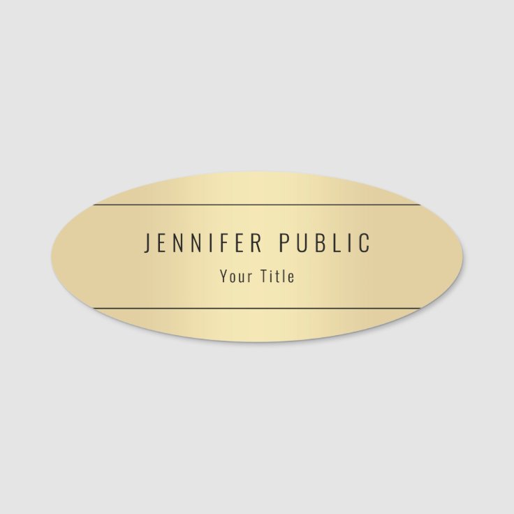 Trendy Glamour Gold Look Modern Template Elegant Name Tag | Zazzle
