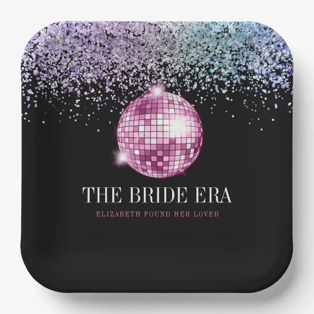 Trendy Glitter Disco Bride Era Bachelorette Party Paper Plates | Zazzle