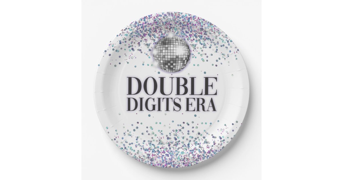 Trendy Glitter Disco Double Digits Era Birthday Paper Plates | Zazzle