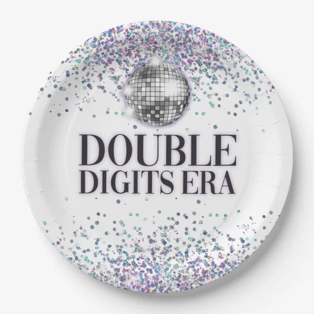 Trendy Glitter Disco Double Digits Era Birthday Paper Plates | Zazzle