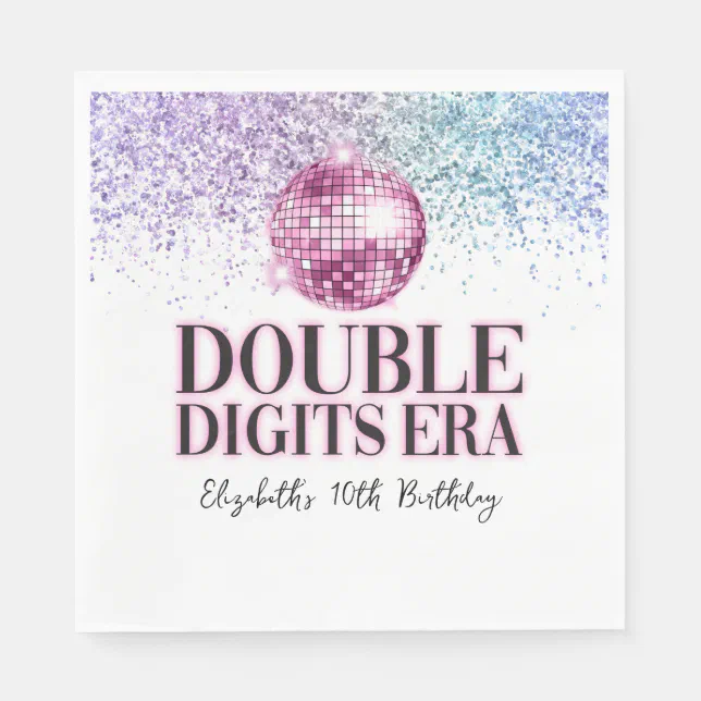Trendy Glitter Disco Double Digits Era Paper Napkins | Zazzle