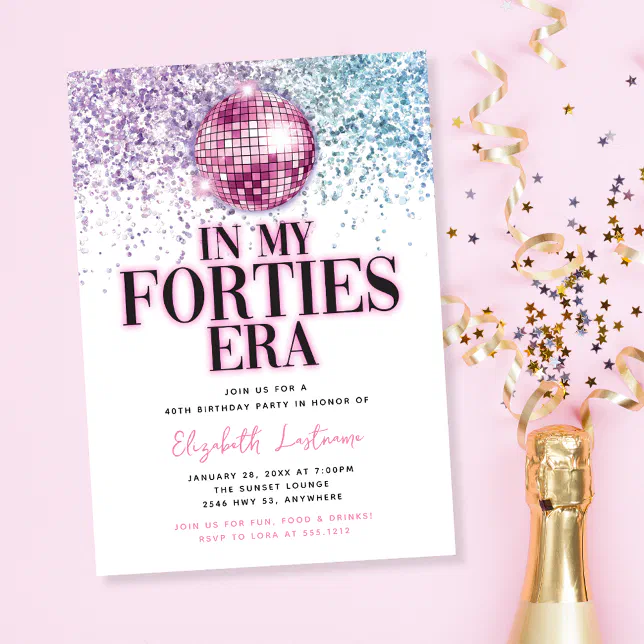 Trendy Glitter Disco Forties Era 40th Birthday Invitation | Zazzle