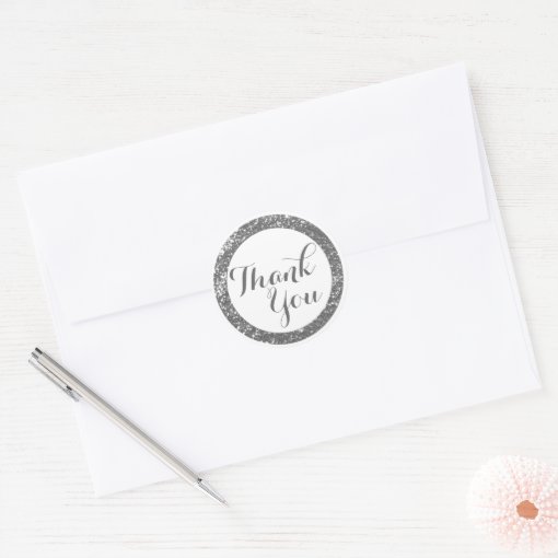 Trendy Glitter Thank You Stickers:Silver Gray Classic Round Sticker ...