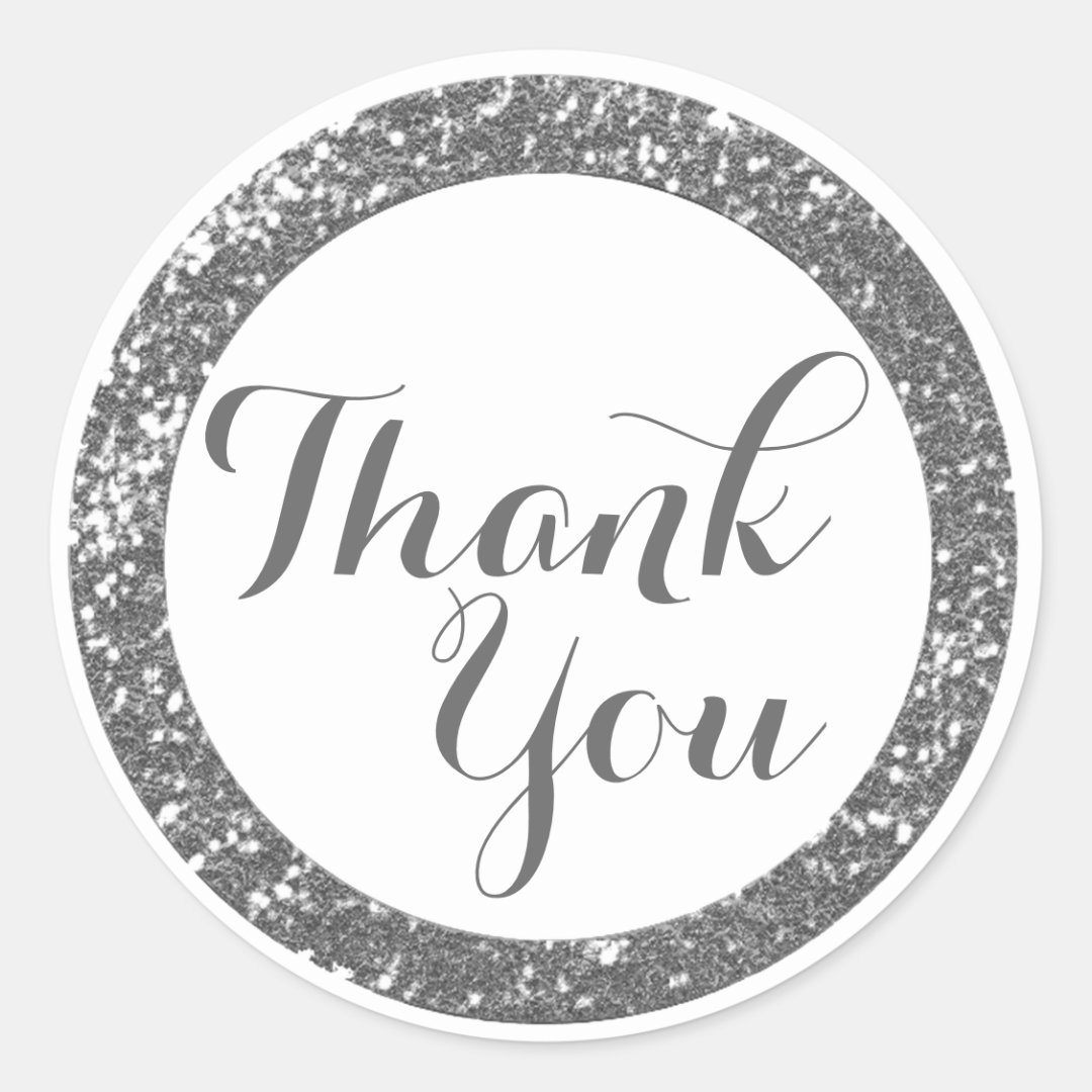Trendy Glitter Thank You Stickers:Silver Gray Classic Round Sticker ...
