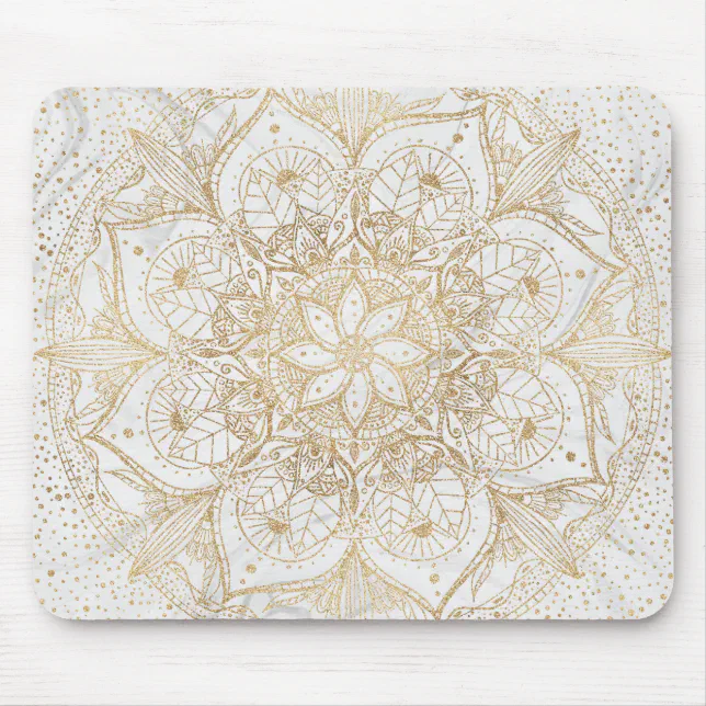 Trendy Gold Floral Mandala Marble Design Mouse Pad | Zazzle