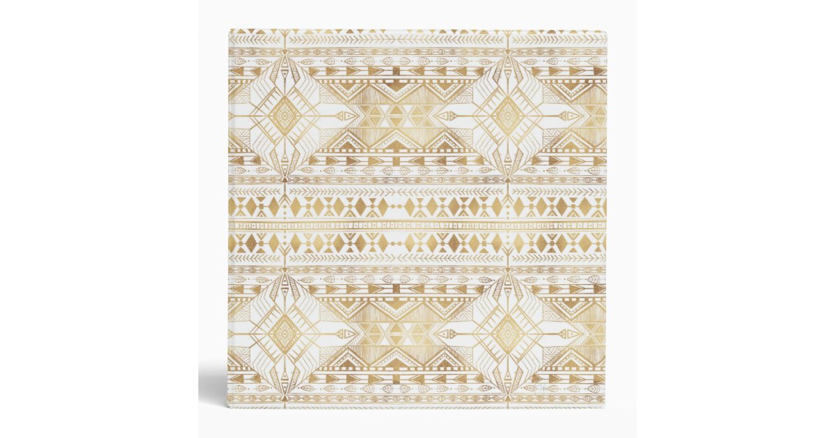 Trendy Gold Geometric Tribal Aztec Pattern 3 Ring Binder | Zazzle