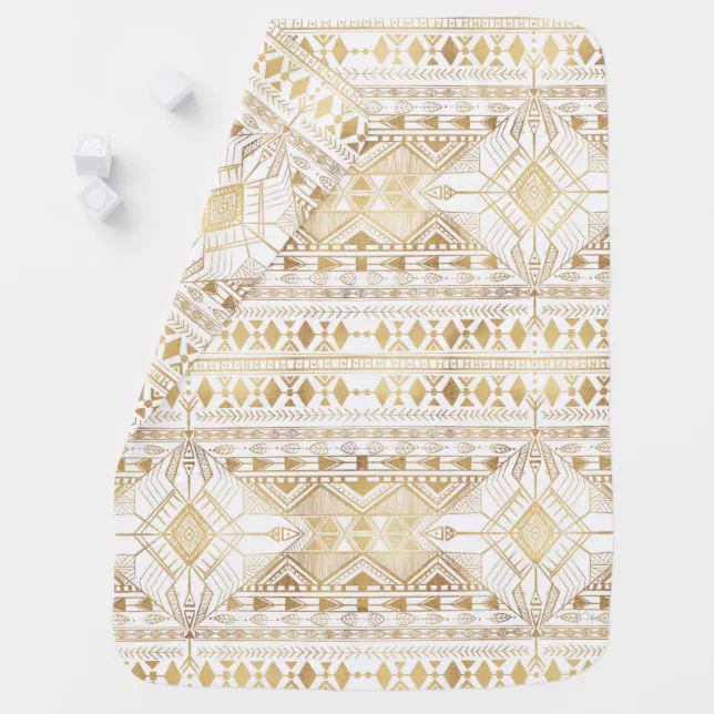 Trendy Gold Geometric Tribal Aztec Pattern Baby Blanket | Zazzle