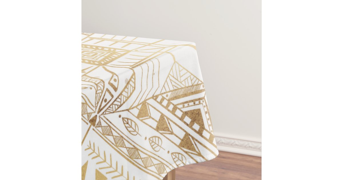 Trendy Gold Geometric Tribal Aztec Pattern Tablecloth | Zazzle